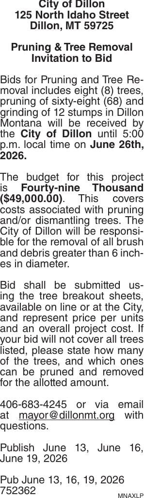 Bids 2026 Pruning and Tree Removal | Legals | bozemandailychronicle.com