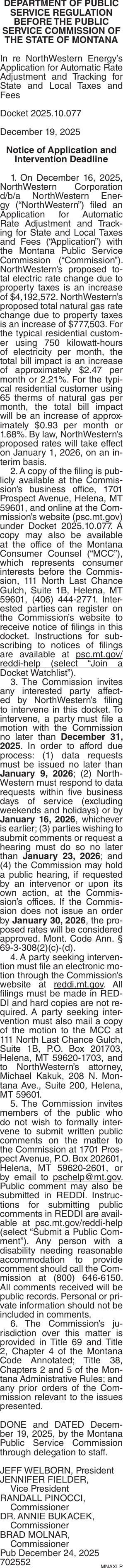 NAID - NorthWestern Energy | Legals | bozemandailychronicle.com
