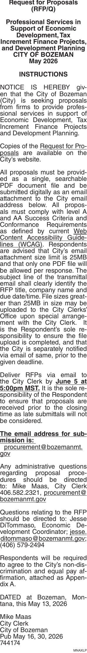 RFP/Q Professional services May | Legals | bozemandailychronicle.com