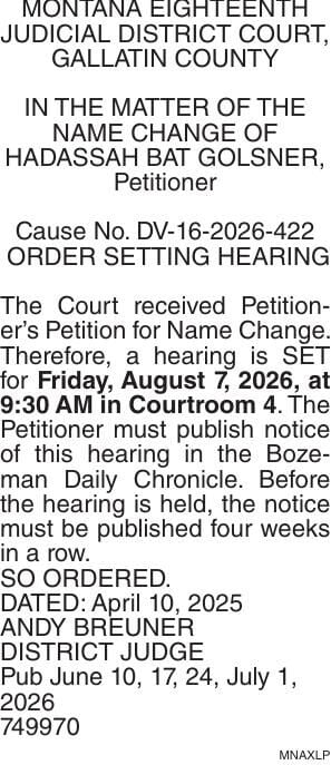 NAME CHANGE HADASSAH BAT GOLSNER | Legals | bozemandailychronicle.com