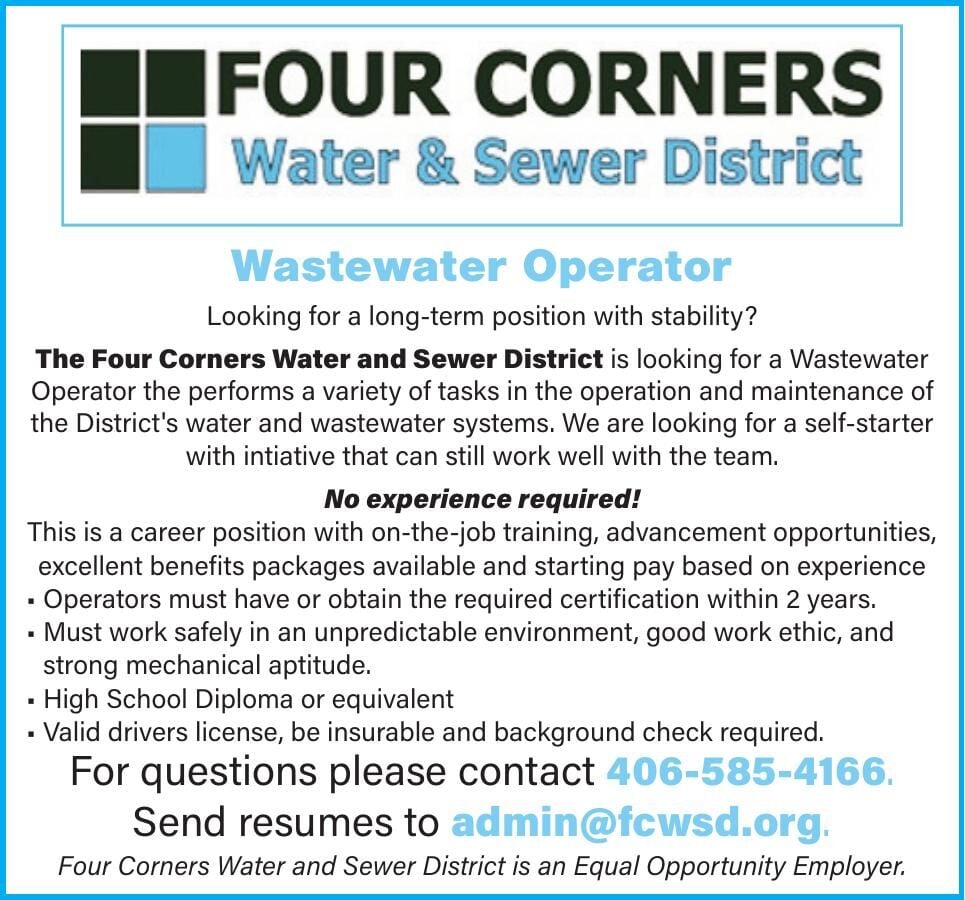 Employment: Wastewater Operator | Help Wanted | bozemandailychronicle.com