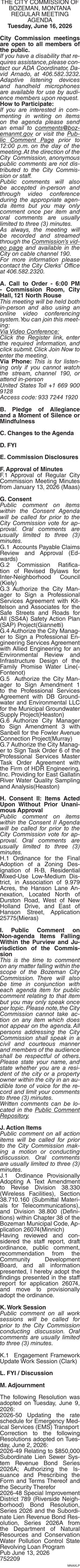 REG MEETING AGENDA JUNE 16 2026 | Legals | bozemandailychronicle.com