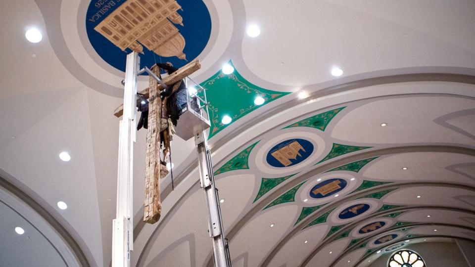 Holy Rosary crucifix puts final touches on renovation