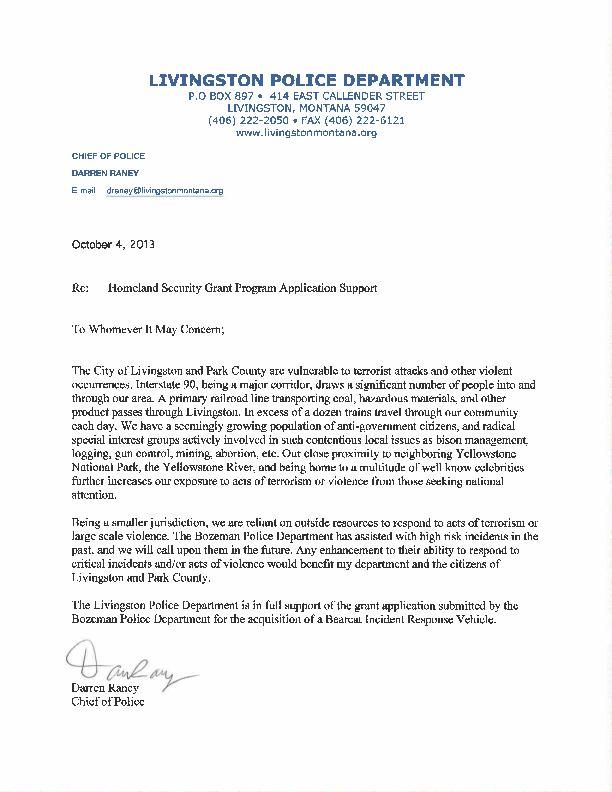 Letters Of Support For BearCat Grant And Courts