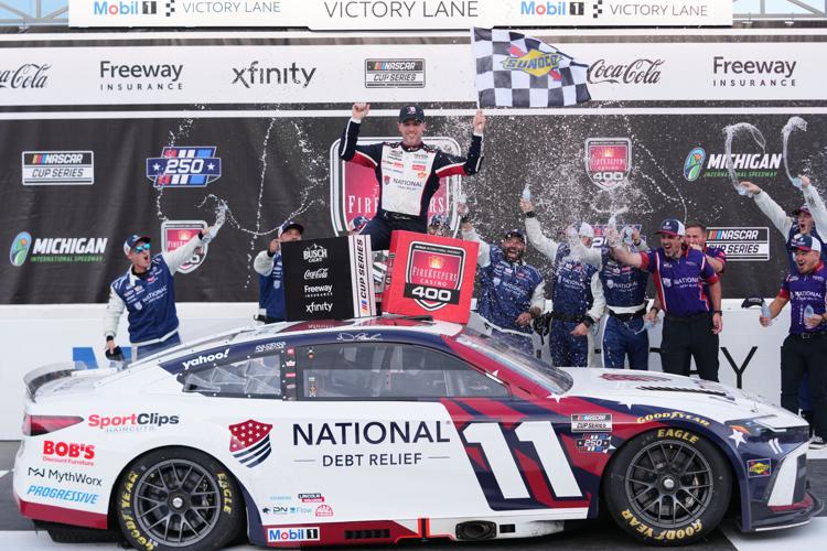 Denny Hamlin dedicates NASCAR victory at Michigan to Kyle Busch after ...