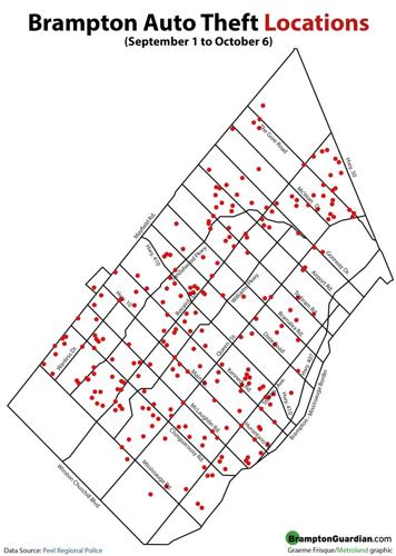 MAP: Auto theft locations in Brampton