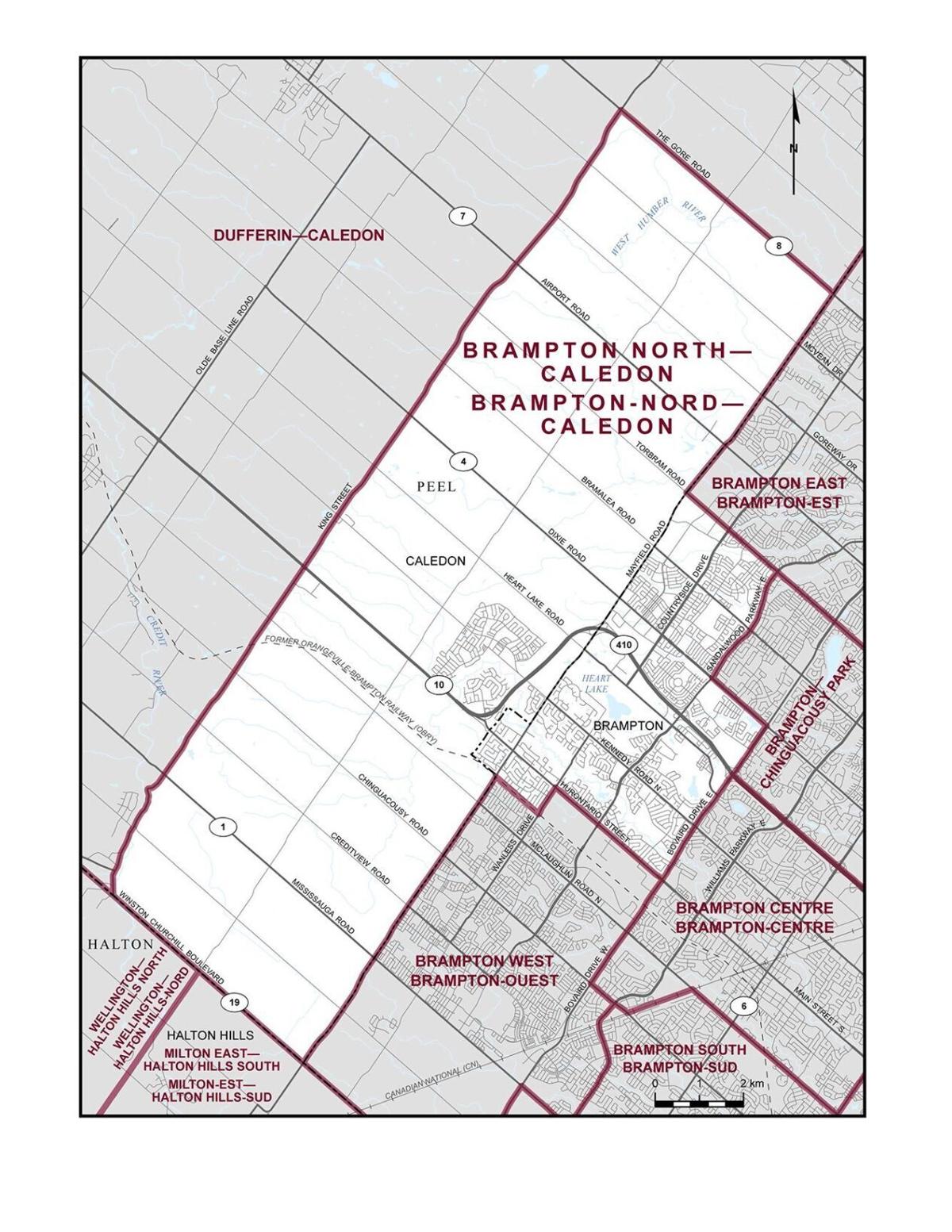 Big changes to Brampton, Caledon federal election ridings