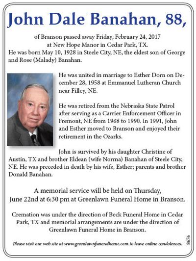 John Dale Banahan | Obituaries Free | bransontrilakesnews.com