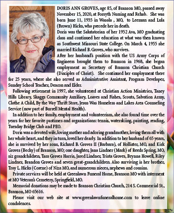 Doris Ann Groves | Obituaries | bransontrilakesnews.com