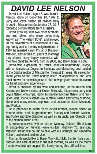 David Lee Nelson | Obituaries | bransontrilakesnews.com