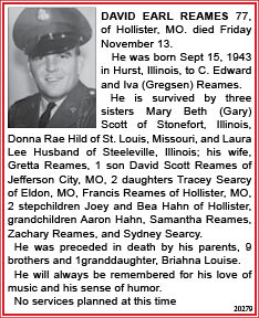 David Earl Reames | Obituaries | bransontrilakesnews.com