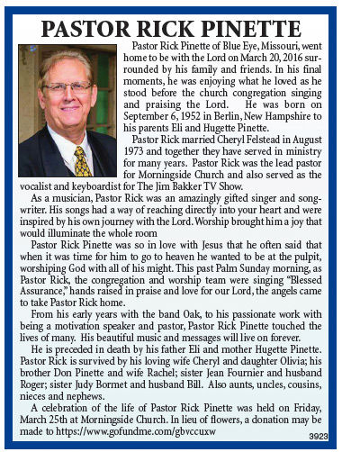 Pastor Rick Pinette | Obituaries Free | bransontrilakesnews.com