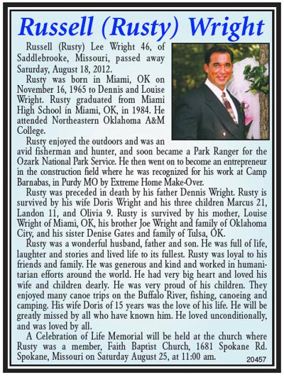 Russell (Rusty) Wright | Obituaries Free | bransontrilakesnews.com