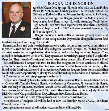 Reagan Louis Norris | Obituaries | bransontrilakesnews.com