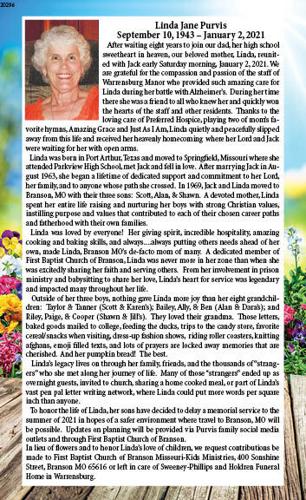 Linda Jane Purvis | Obituaries | bransontrilakesnews.com