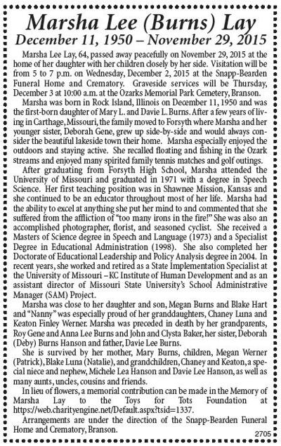 Marsha Lee (Burns) Lay | Obituaries Free | bransontrilakesnews.com