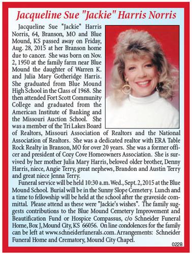 Jacqueline Sue "Jackie" Harris Norris | Obituaries Free | bransontrilakesnews.com