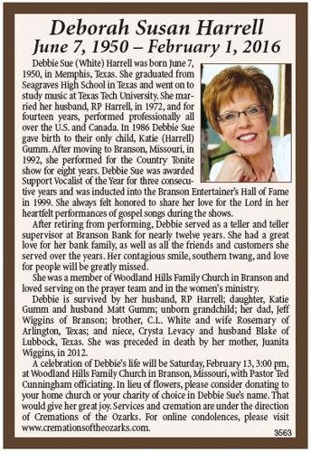 Deborah Susan Harrell | Obituaries Free | bransontrilakesnews.com