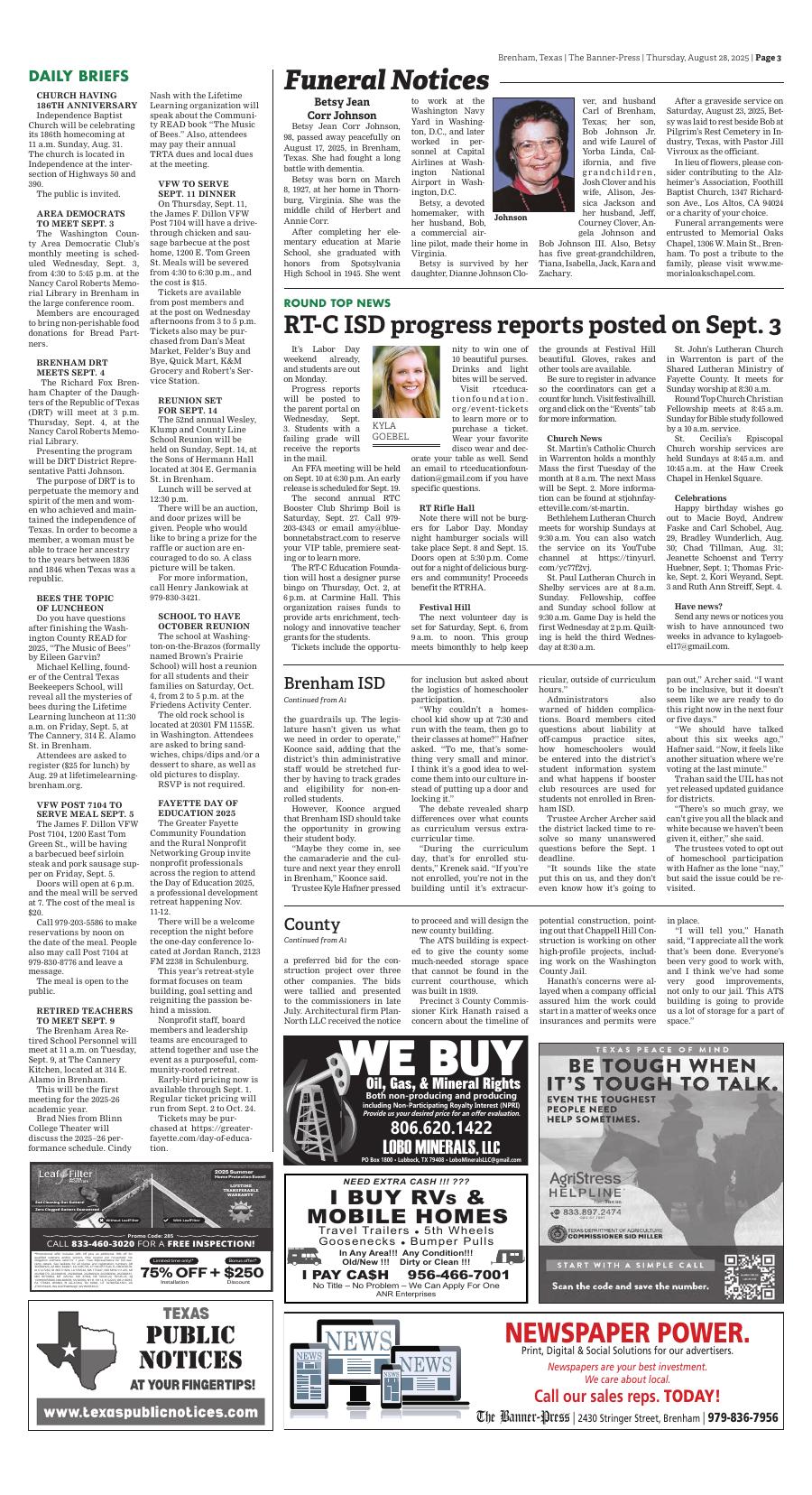 Page A03 | e-Edition | brenhambanner.com