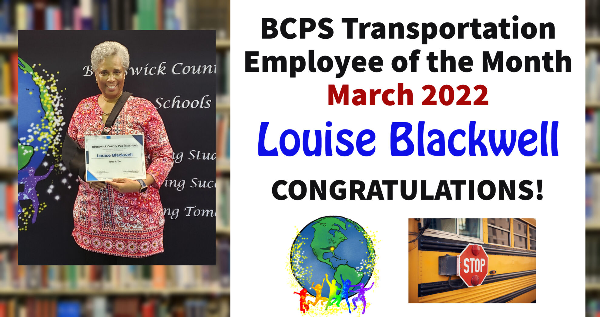 BCPS March 2022 Transportation Employee of the Month - Mrs. Louise ...