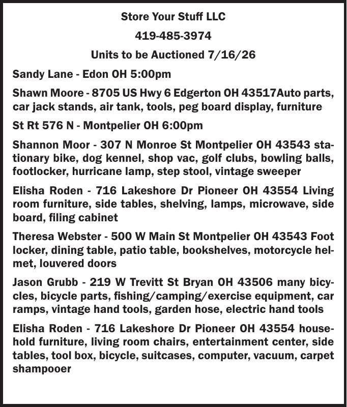 Store Your Stuff LLC 419-485-3974 Units | Ads | bryantimes.com
