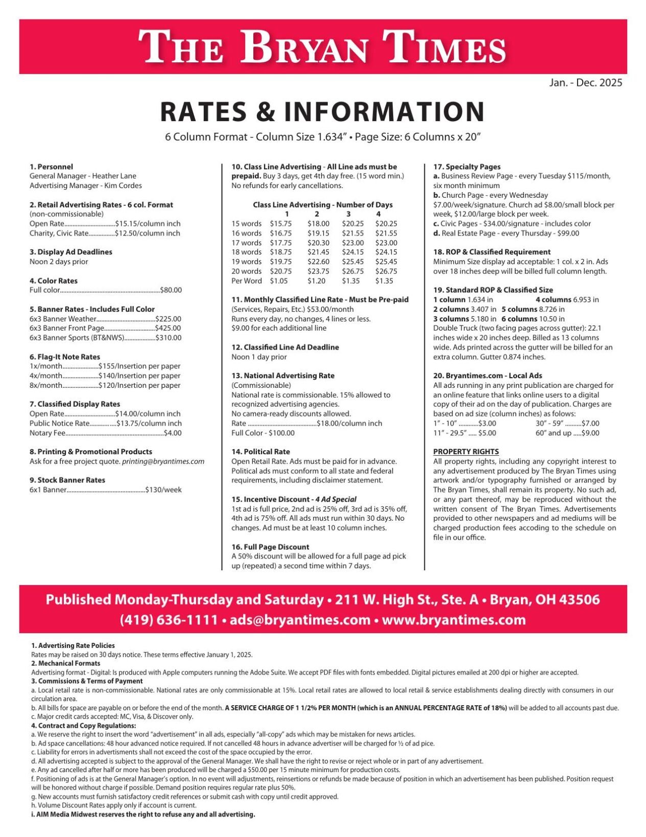 Rate Book 2025 Bryan Times | Advertise | bryantimes.com