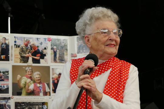 Mae Krier, of Levittown, operates by the book as a Rosie the Riveter ...