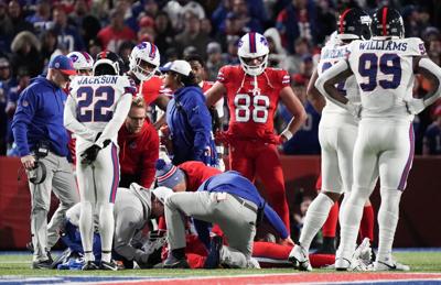 Bills notes: Running back Damien Harris leaves field in ambulance