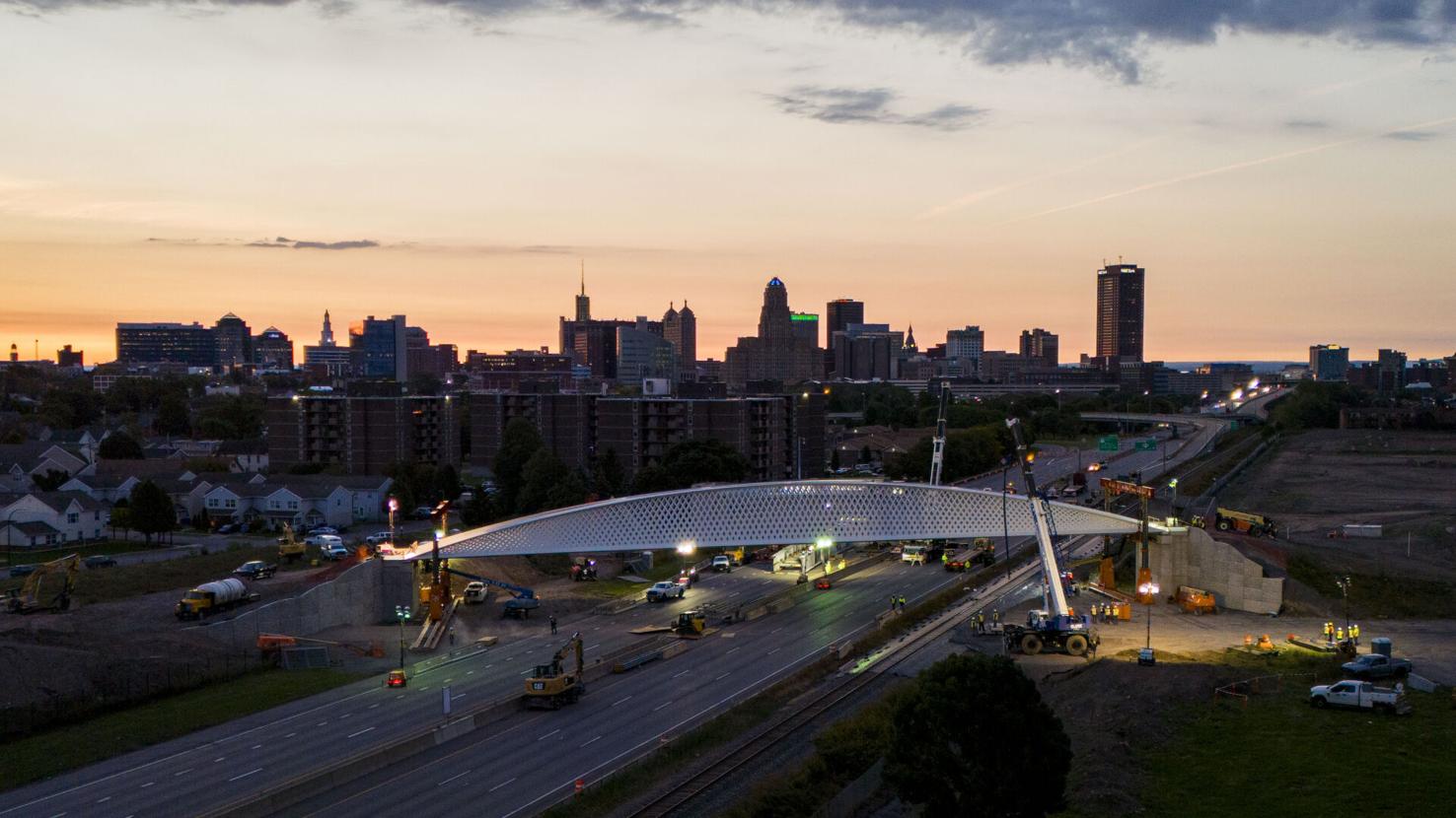 Photos: Crews install new Ralph Wilson pedestrian bridge over I-190