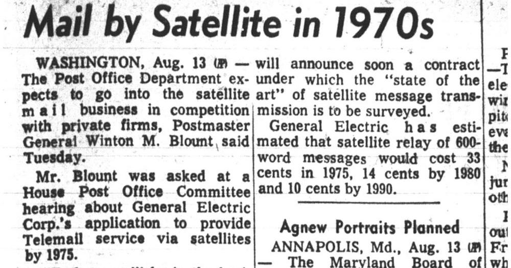 Aug. 13, 1969: Post Office looks forward to 'mail by satellite'