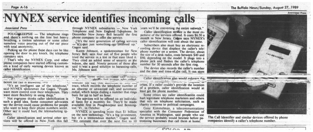 Aug. 27, 1989: NYNEX introduces 'Caller ID'