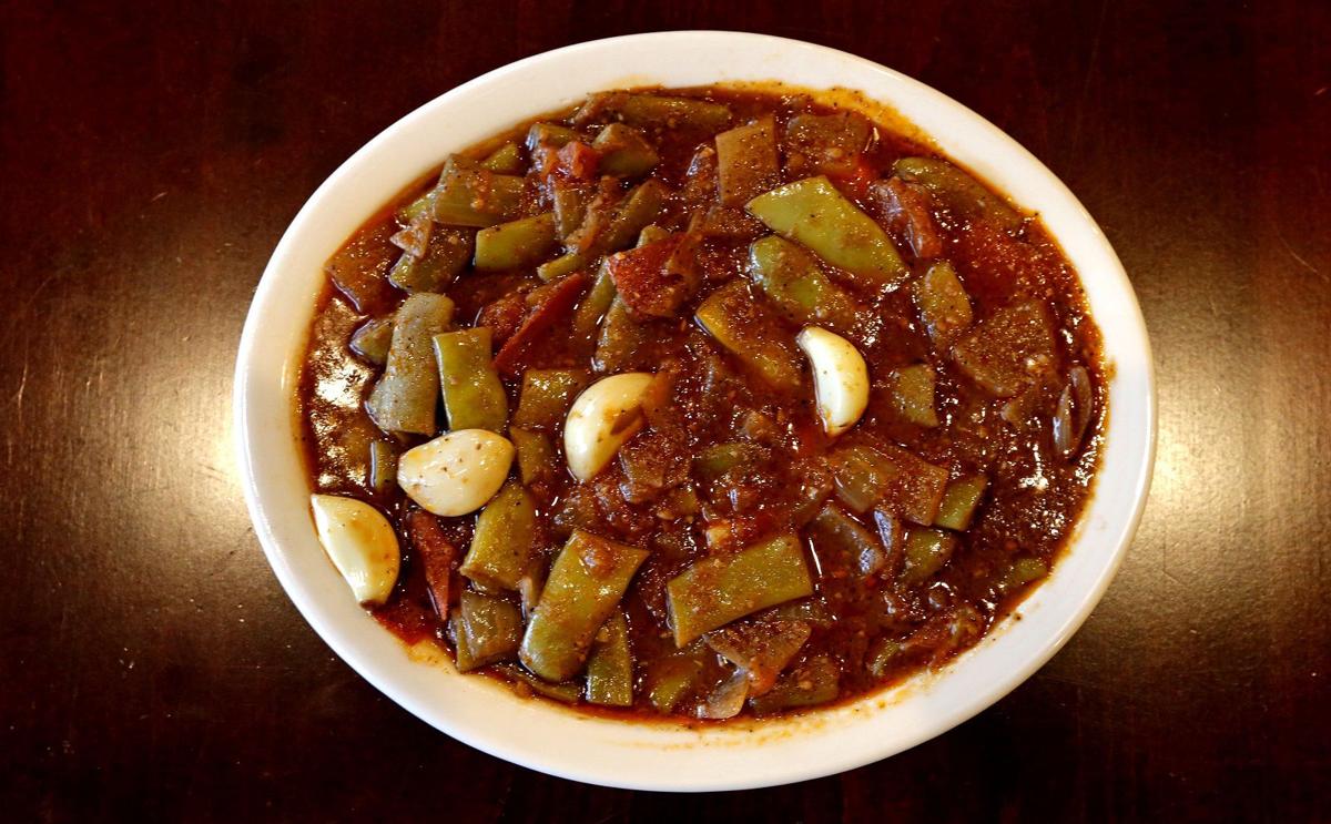 Loubie bzeit, stewed green beans, at Almaza Grill