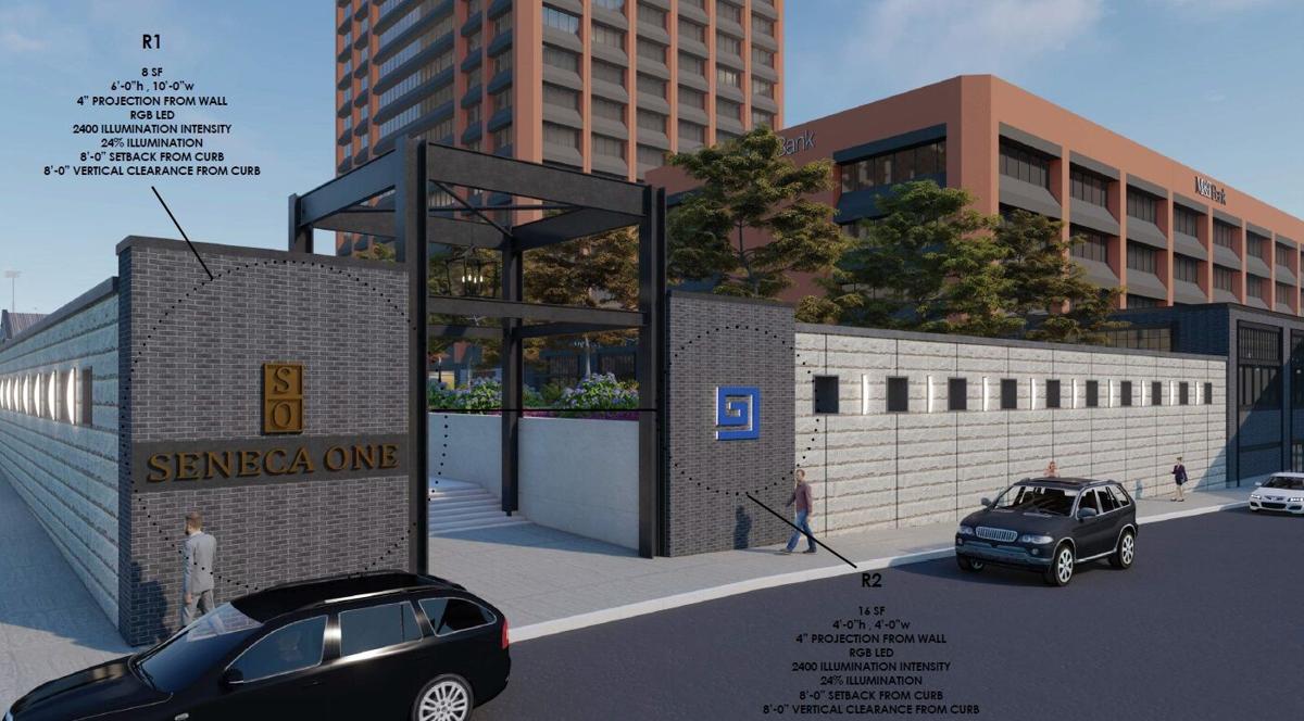 Signs of the times at Seneca One tower