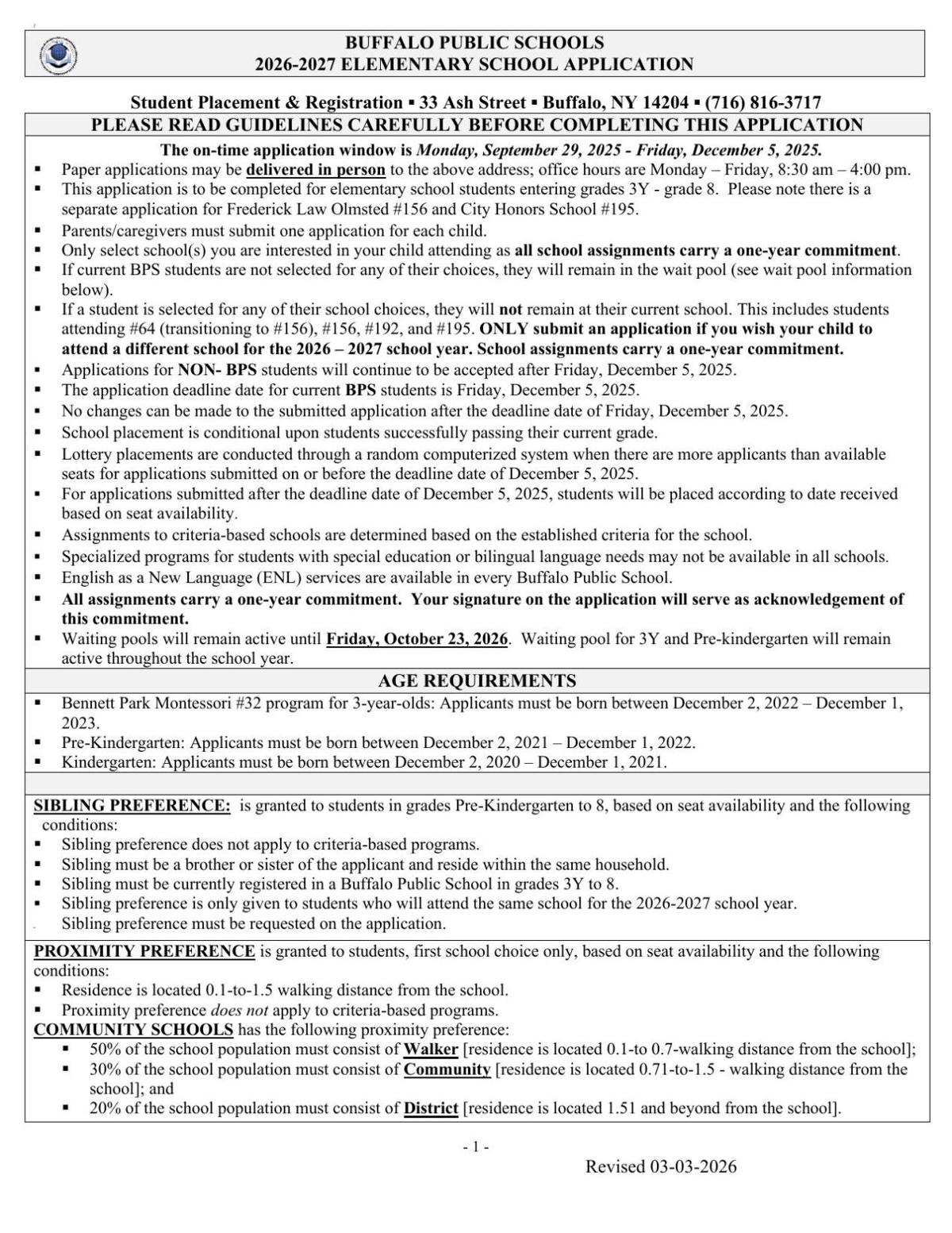 What does Buffalo Schools' elementary application look like?