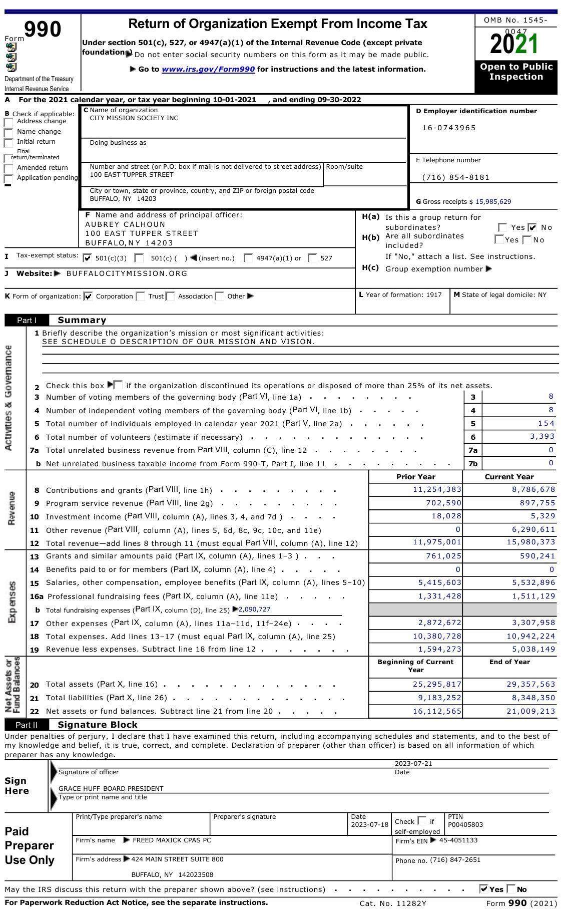 Buffalo City Mission 2021 tax return