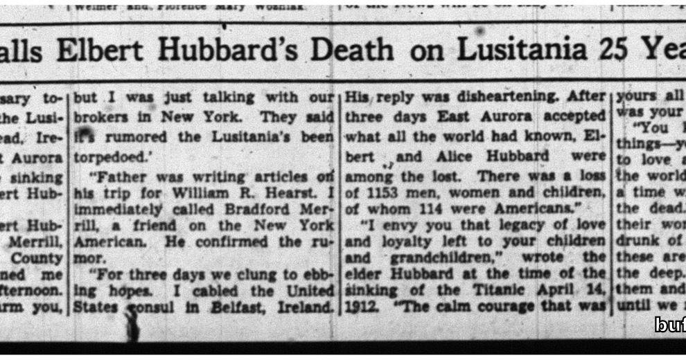 May 6, 1940: Elbert Hubbard's son remembers the sinking of the Lusitania