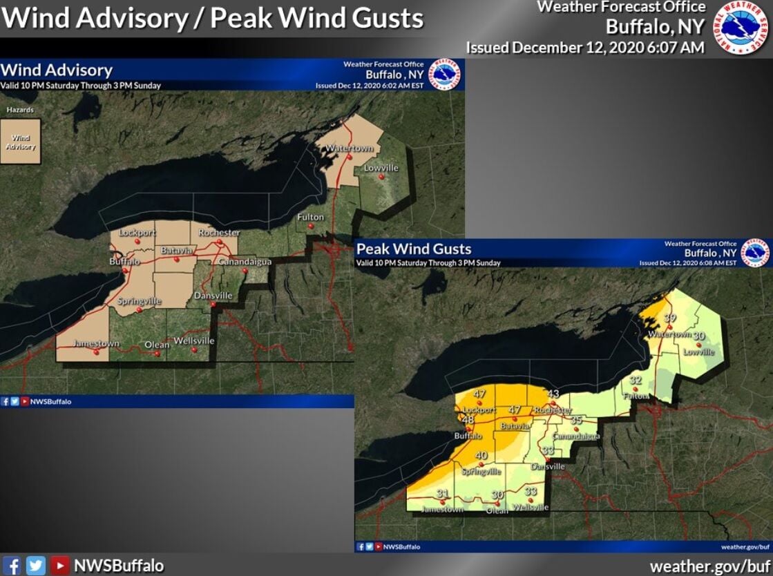 Wind gusts of 50 mph possible starting tonight for much of WNY