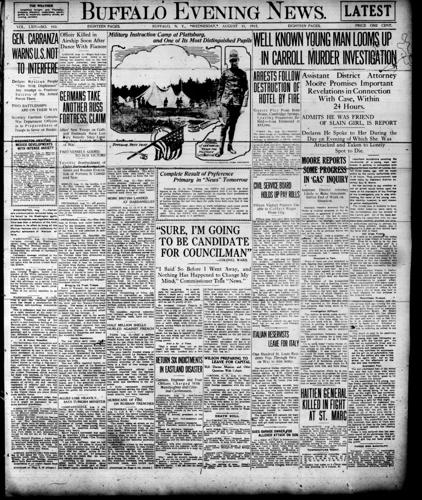 Front page Aug. 11, 1915: 'Well known young man' eyed in murder of girl