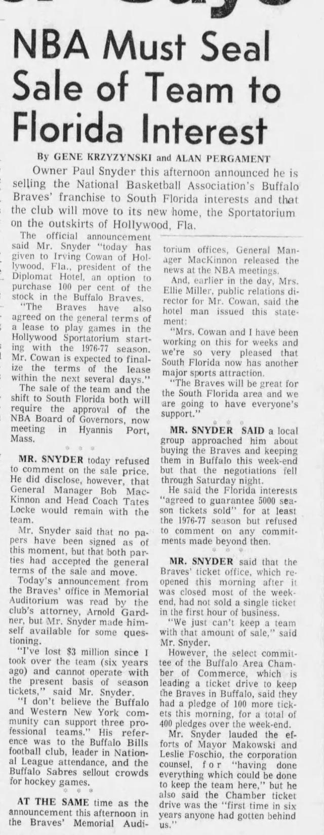 Buffalo News stories from June 14, 1976