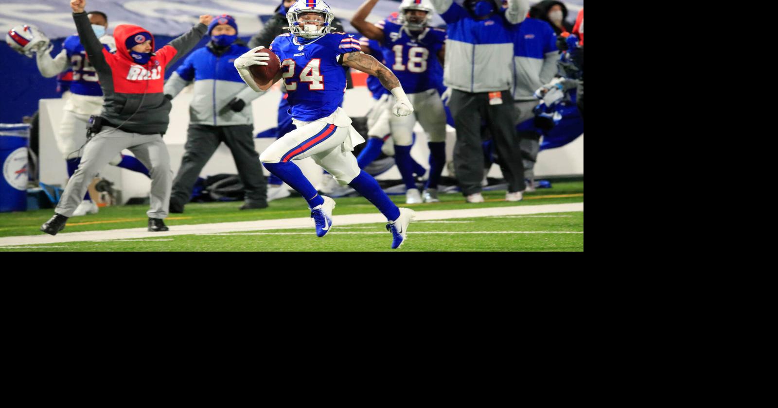 Taron Johnson returns an interception 101 yards for a touchdown