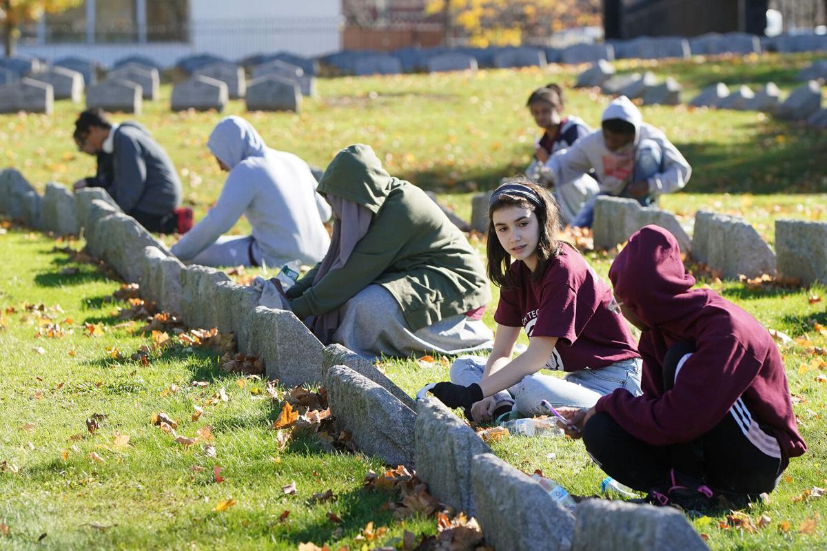 Photos: Hutch-Tech JROTC students clean veterans' graves at Forest Lawn