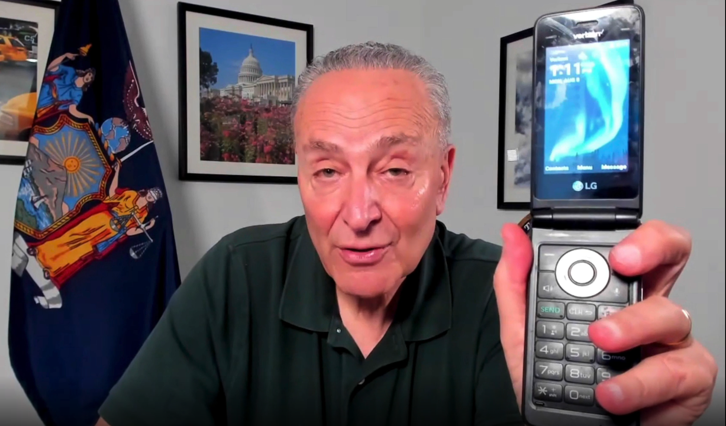 Flip phone at the ready, Schumer savors legislative success