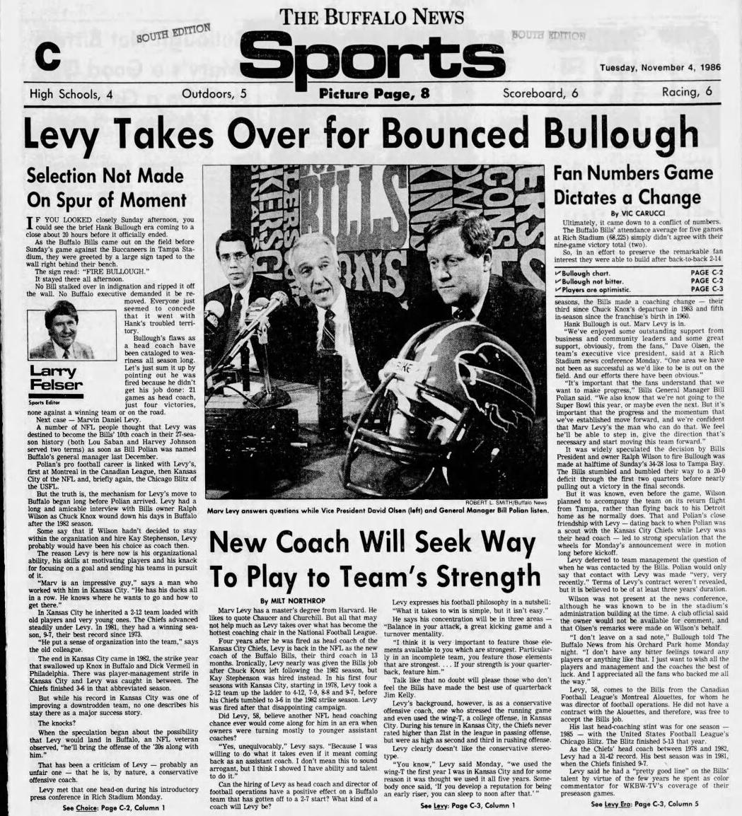 A timeline of Marv Levy with Buffalo Bills