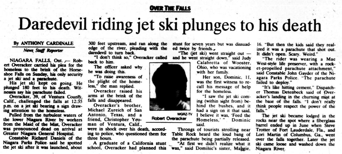 Daredevil riding jet ski over Niagara Falls plunges to his death in 1995