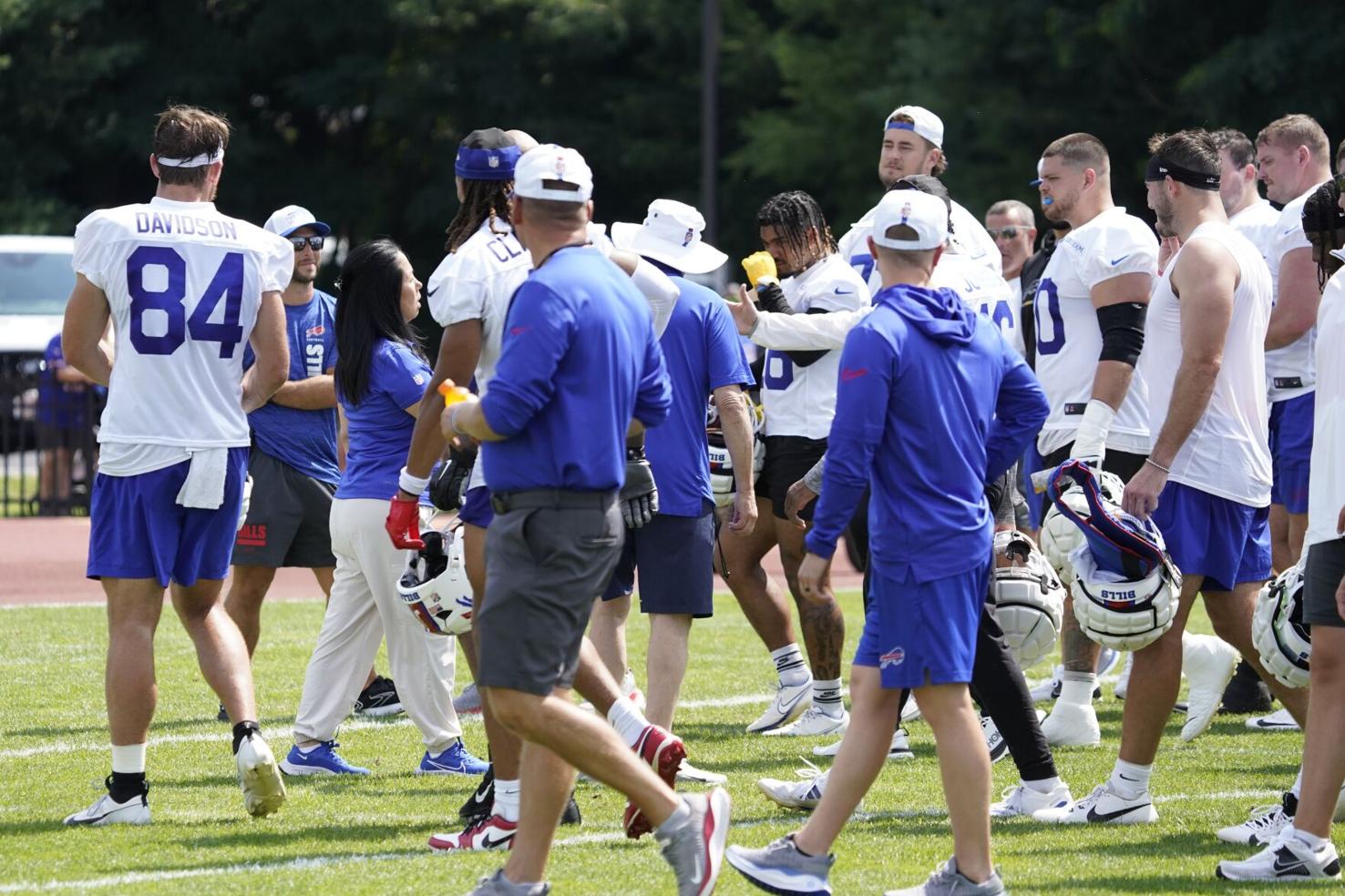 Kim Pegula addresses Bills team after training camp practice
