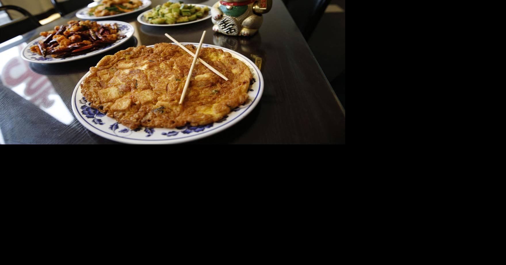 Pan-fried tofu with egg at Peking Quick One