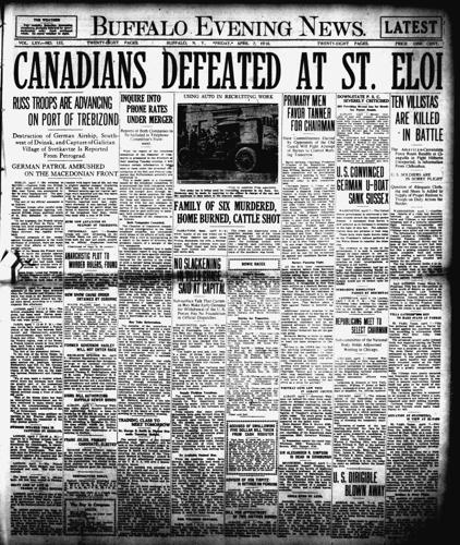 Front page, April 7, 1916: 'Canadians defeated at St. Eloi'