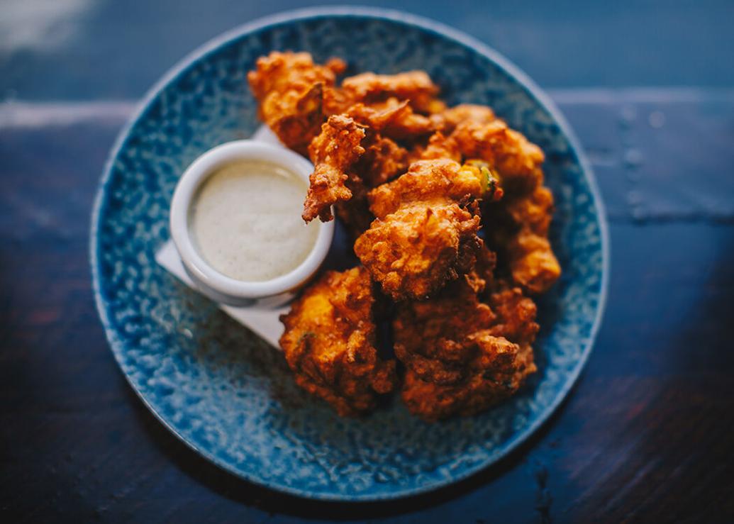 Dig In, Buffalo! Pumpkin jalapeno pakora with basil lime dipping sauce ...