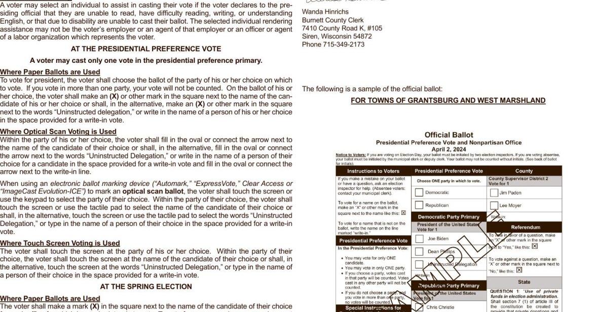 NOTICE OF SPRING ELECTION AND PRESIDENTIAL PREFERENCE VOTE AND SAMPLE ...