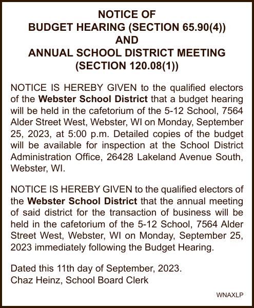 NOTICE OF BUDGET HEARING (SECTION 65.90(4)) AND ANNUAL SCHOOL DISTRICT ...